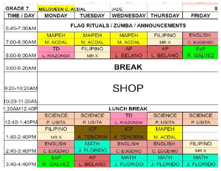 Jade Class Sched | PDF