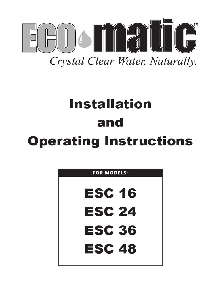ECO-matic ESC Models Installation Guide | PDF | Water | Sodium Chloride