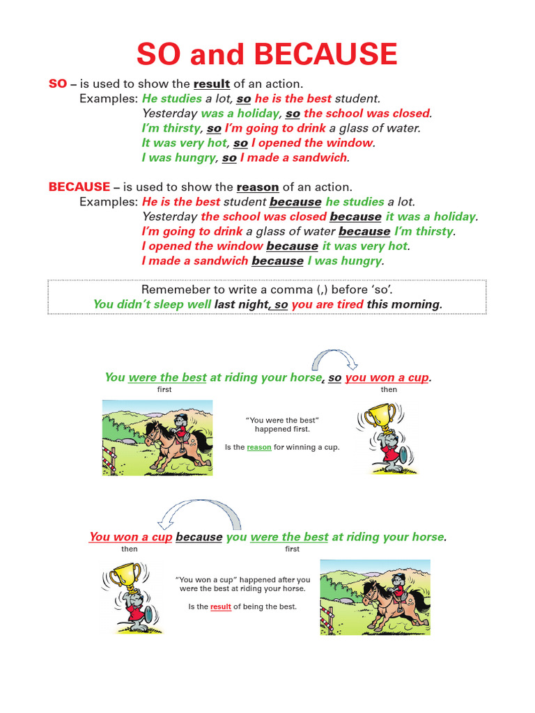 Grammar: Using 'So' and 'Because' | PDF