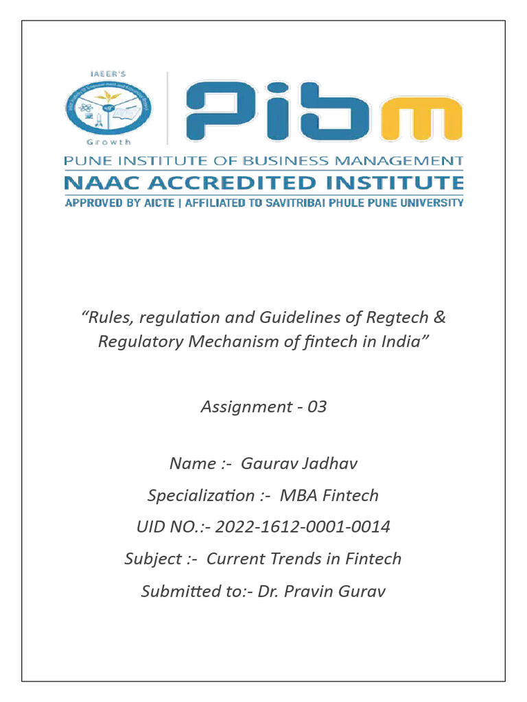 RegTech and Compliance in India's Fintech | PDF | Regulatory Compliance ...