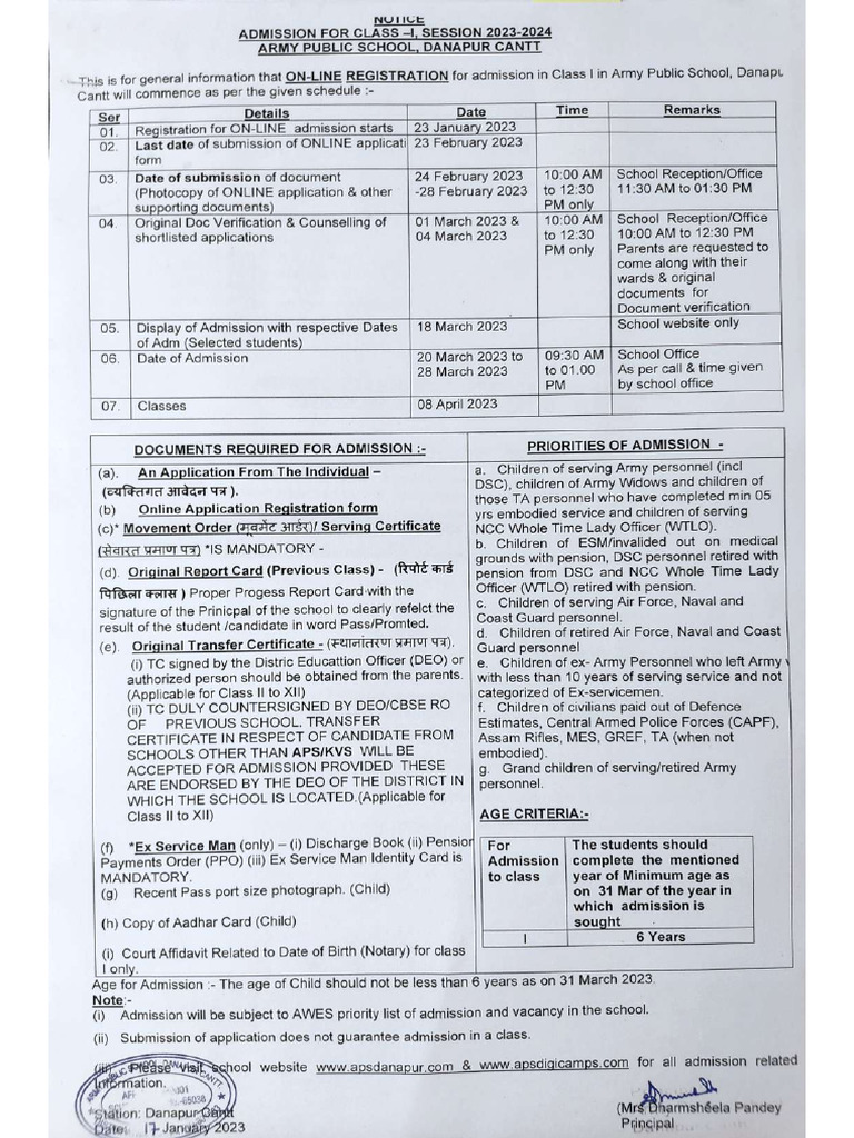 Class 1 Admission 2023 | PDF