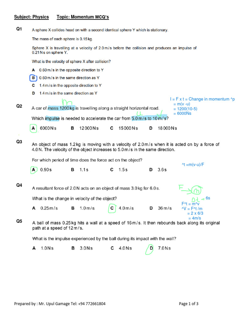 1.6_Momentum_WS_MCQ | PDF