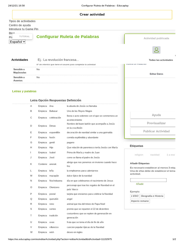 Configurar Ruleta de Palabras - Educaplay | PDF | Navidad