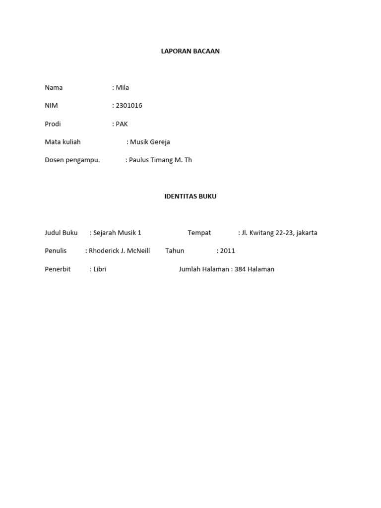 Laporan Bacaan Musik Gereja 1. Mila | PDF