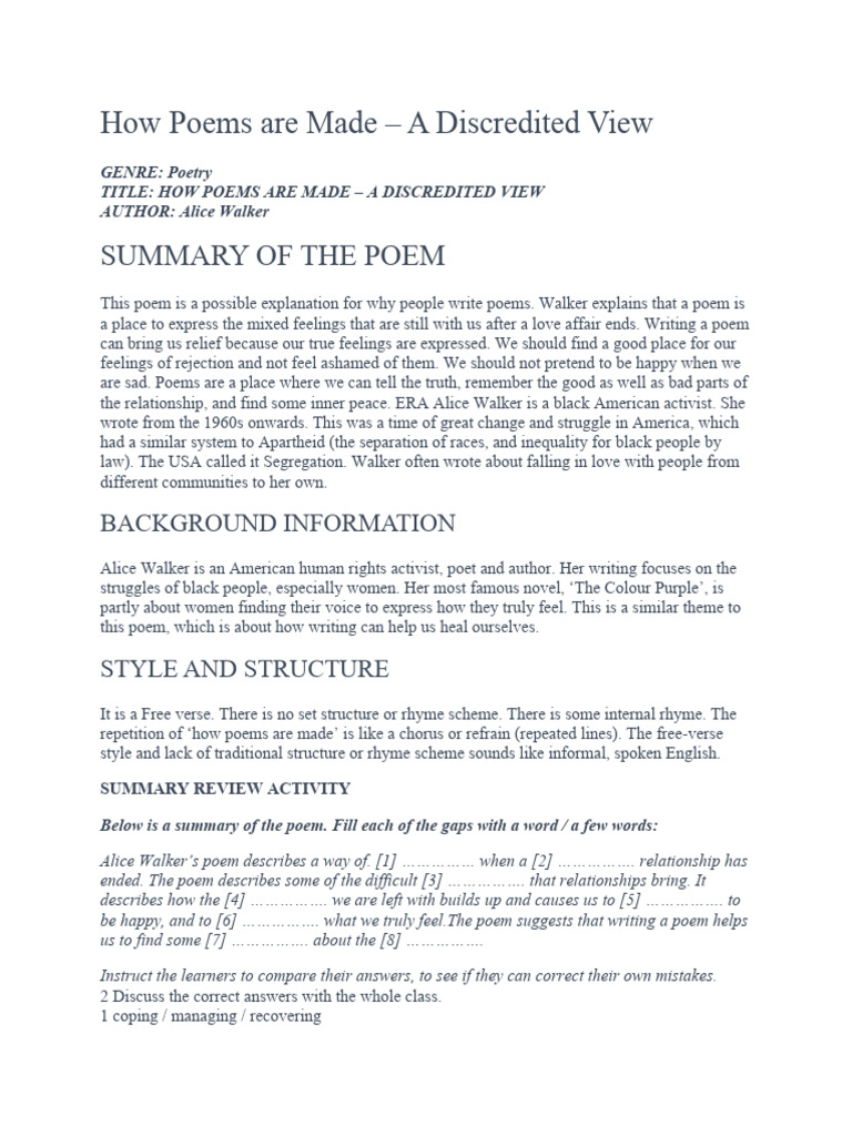 How Poems Are Made - Alice Walker | PDF | Feeling | Poetry