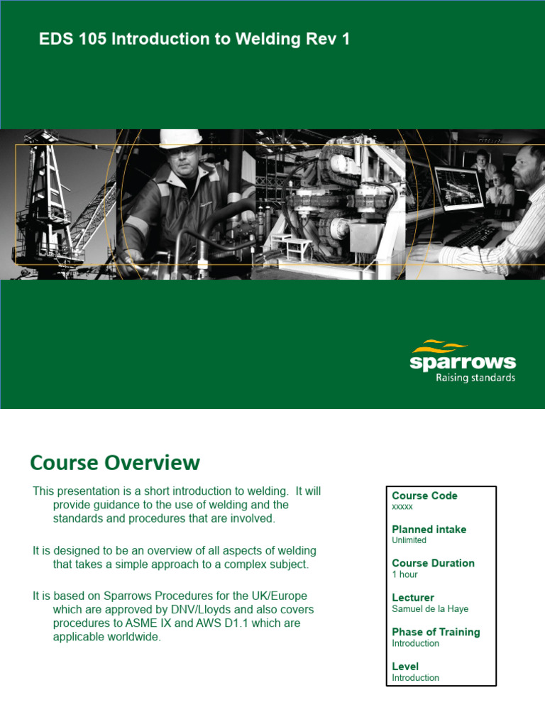 EDS 105 Introduction To Welding Rev 1 | PDF | Welding | Construction