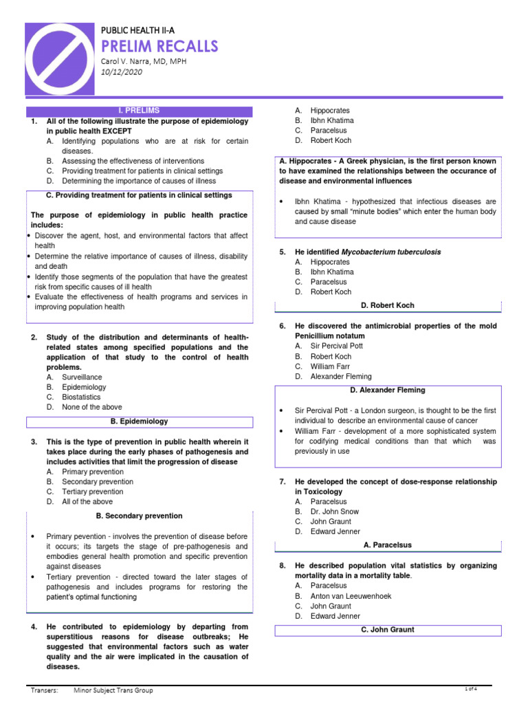 PH II Prelims Recalls | PDF | Epidemiology | Preventive Healthcare