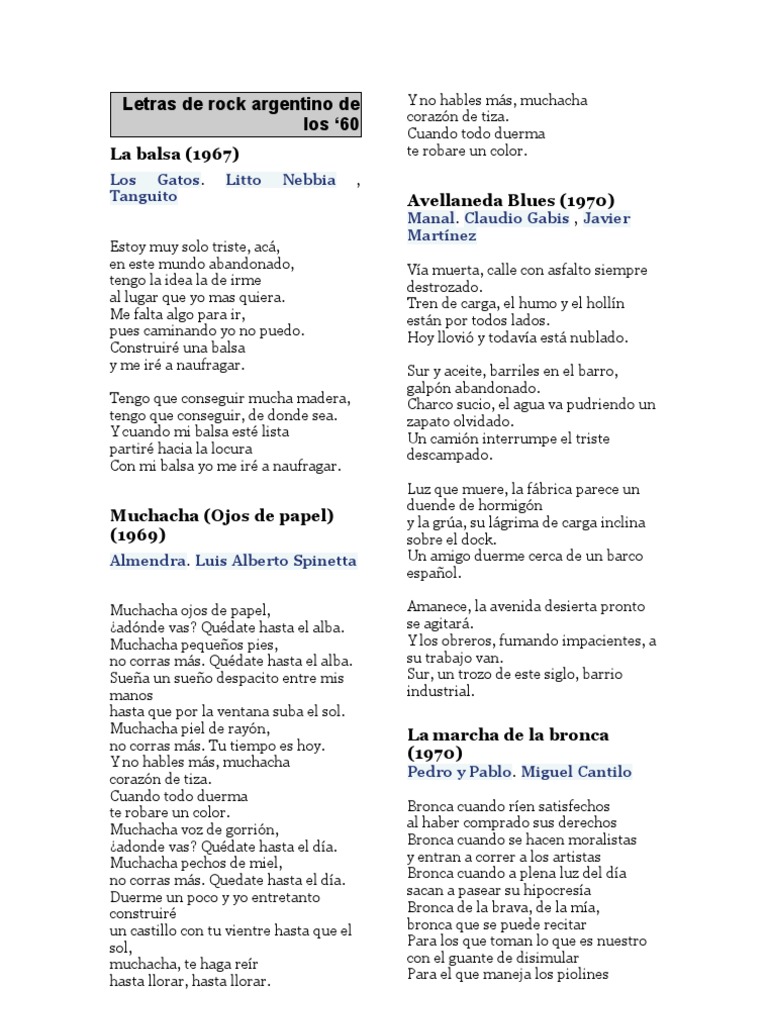 Letras de Rock Argentino de Los | PDF | Musica argentina | La música rock