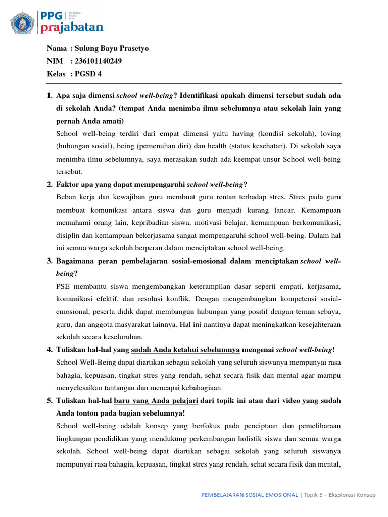 Lembar Kerja 5.2 School Well-Being | PDF