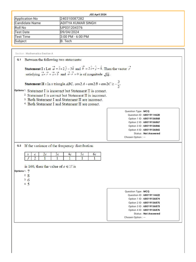 April JEE Paper | PDF | Multiple Choice | Vocational Education