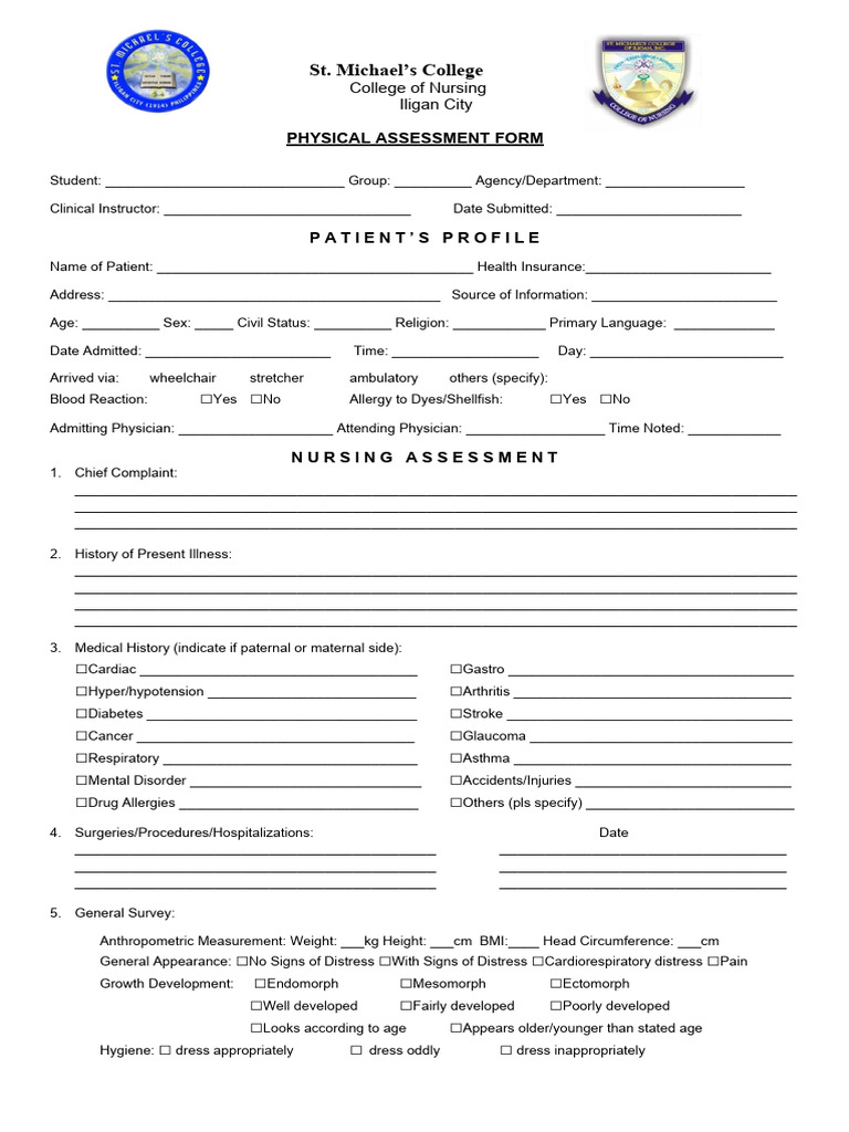 Physical Assessment Form | Download Free PDF | Anatomical Terms Of ...