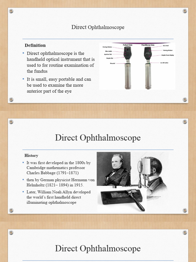 Direct Ophthalmoscope Overview and Use | PDF | Myopia | Eye