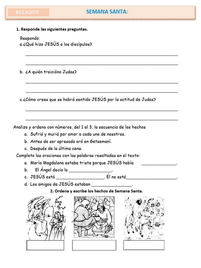 D2 A2 Ficha Rel. Semana Santa | PDF | Última cena | Jesús
