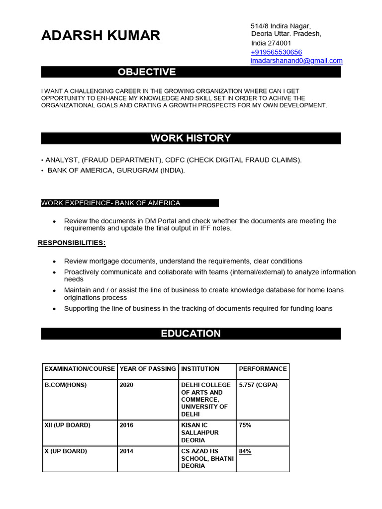 Adarsh Kumar: Objective | PDF | Business