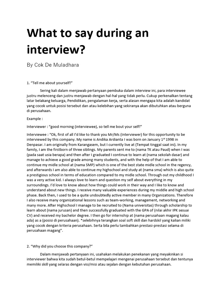 What To Say During An Interview | PDF | Career & Growth