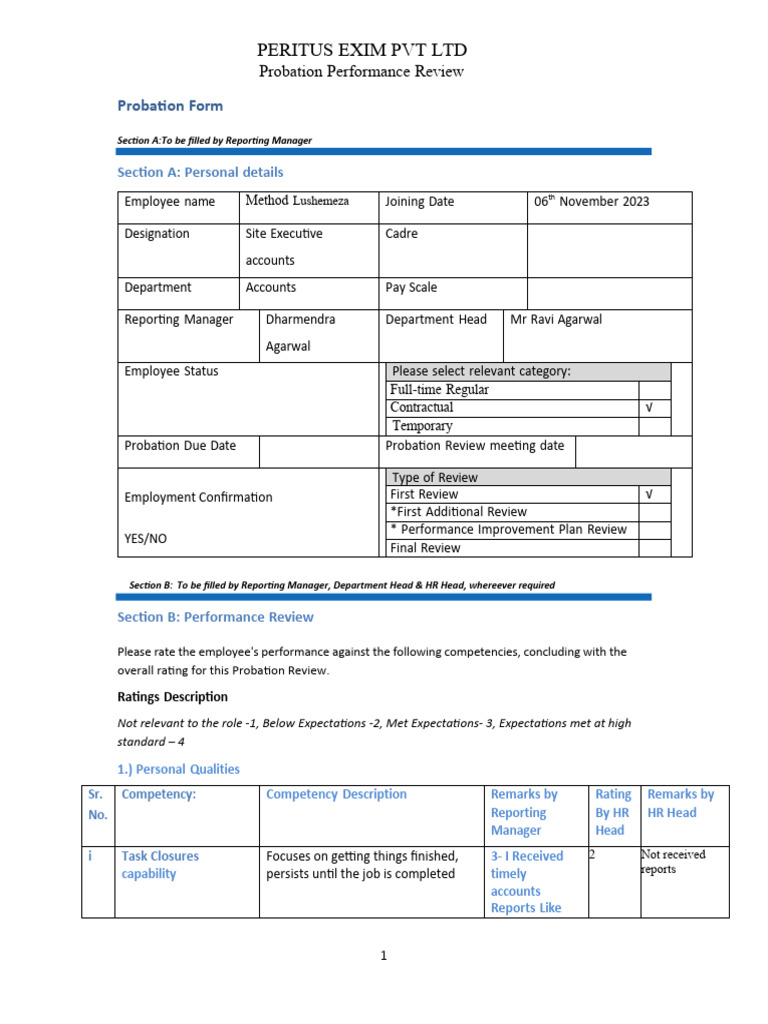 Method Performance Review | PDF | Employment | Bookkeeping