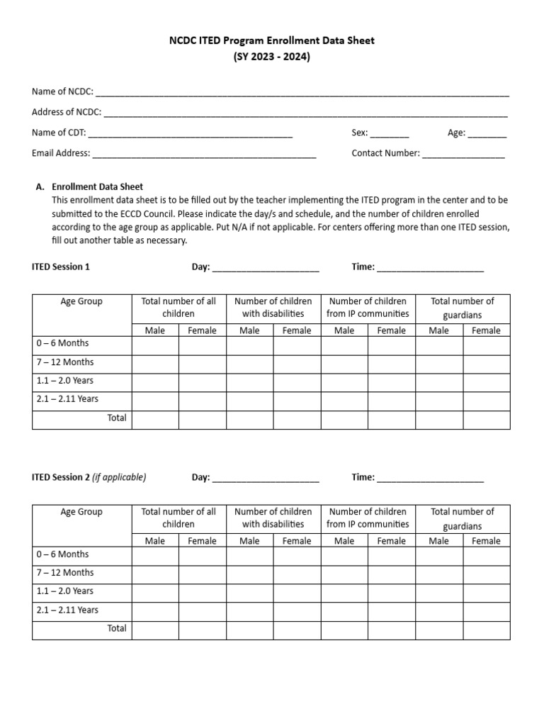 ITED SY 23-24 Enrollment Data Sheet | PDF | Business