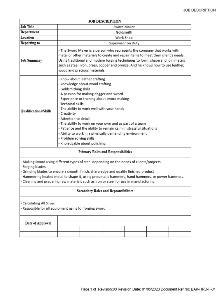 Sword Maker Job Overview | PDF | Metals | Metalworking