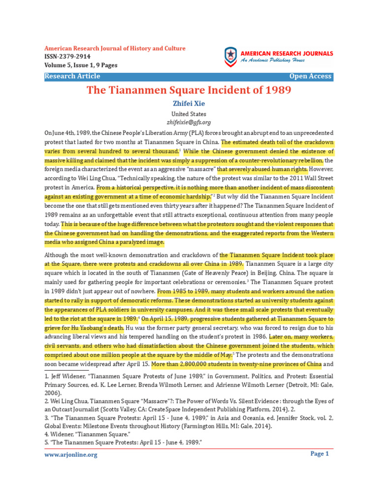 The Tiananmen Square Incident of 1989 | Download Free PDF | Cost Of ...