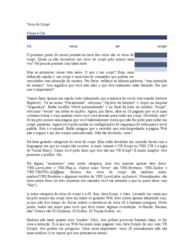 Vírus De Script Pdf Vírus De Computador Linguagem De Script