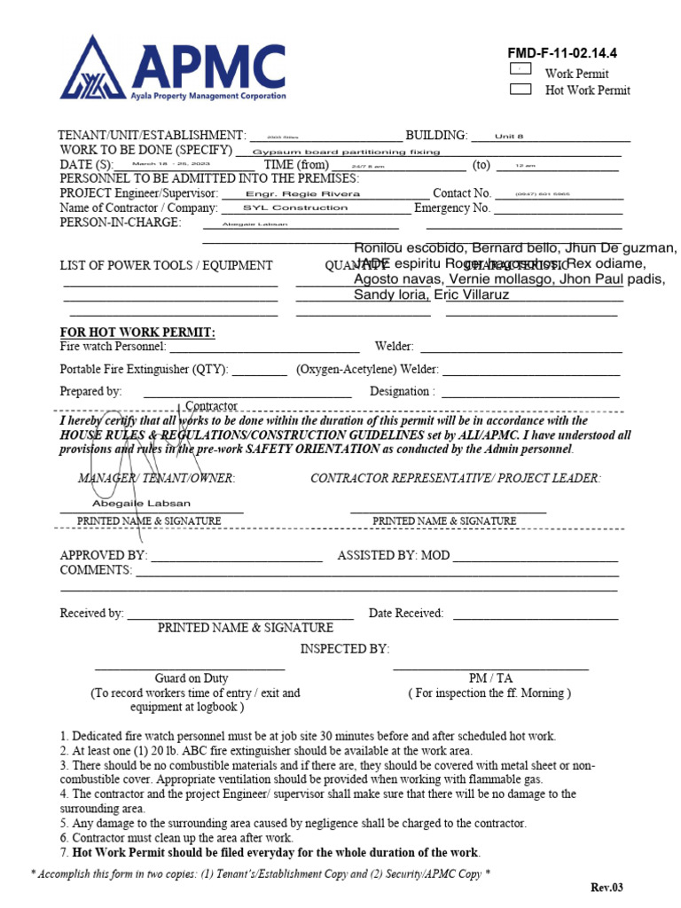 Hot Work Permit Template and Guidelines | PDF | Occupational Safety And ...