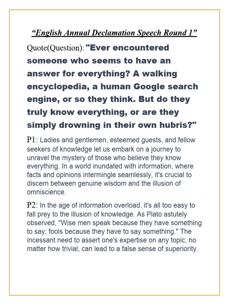 English Annual Declamation Speech Round 1 | PDF | Wisdom | Knowledge