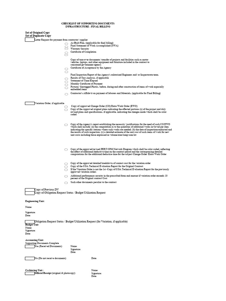 Checklist-Infra, Bidding, Fuel | PDF | Receipt | Food And Drug ...