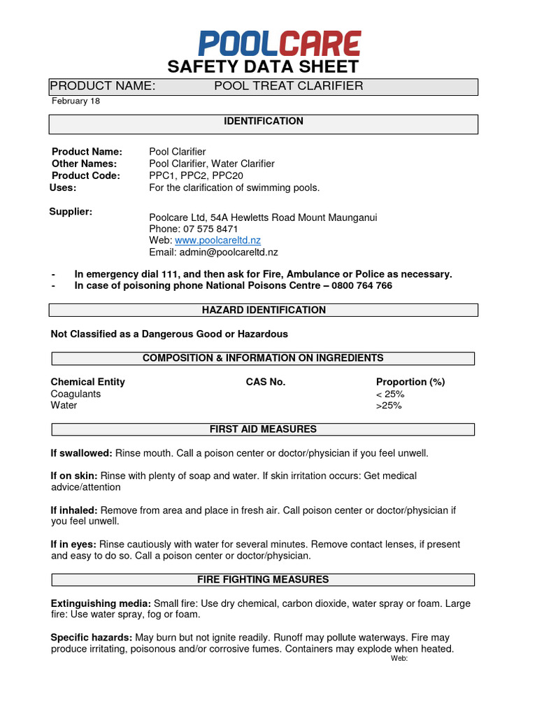 Clarifier SDS Website 2019 | PDF | Water | Waste Management