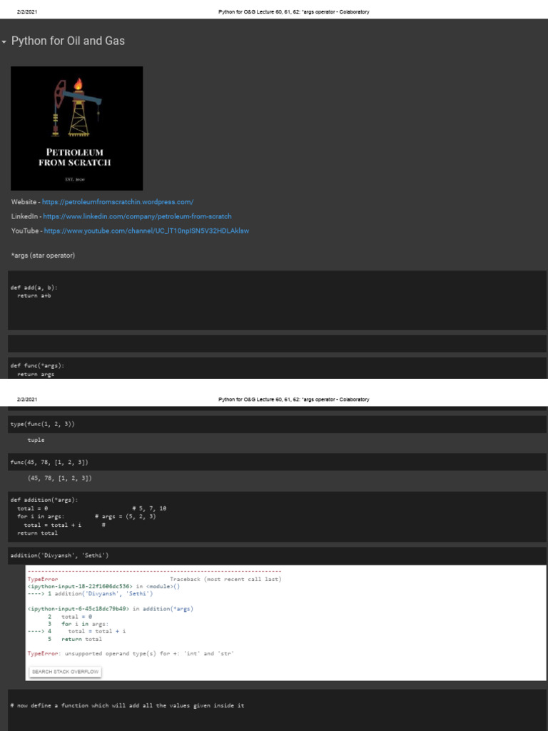 Python For Og Lecture 60 61 62 - Args Operator | PDF | Software ...