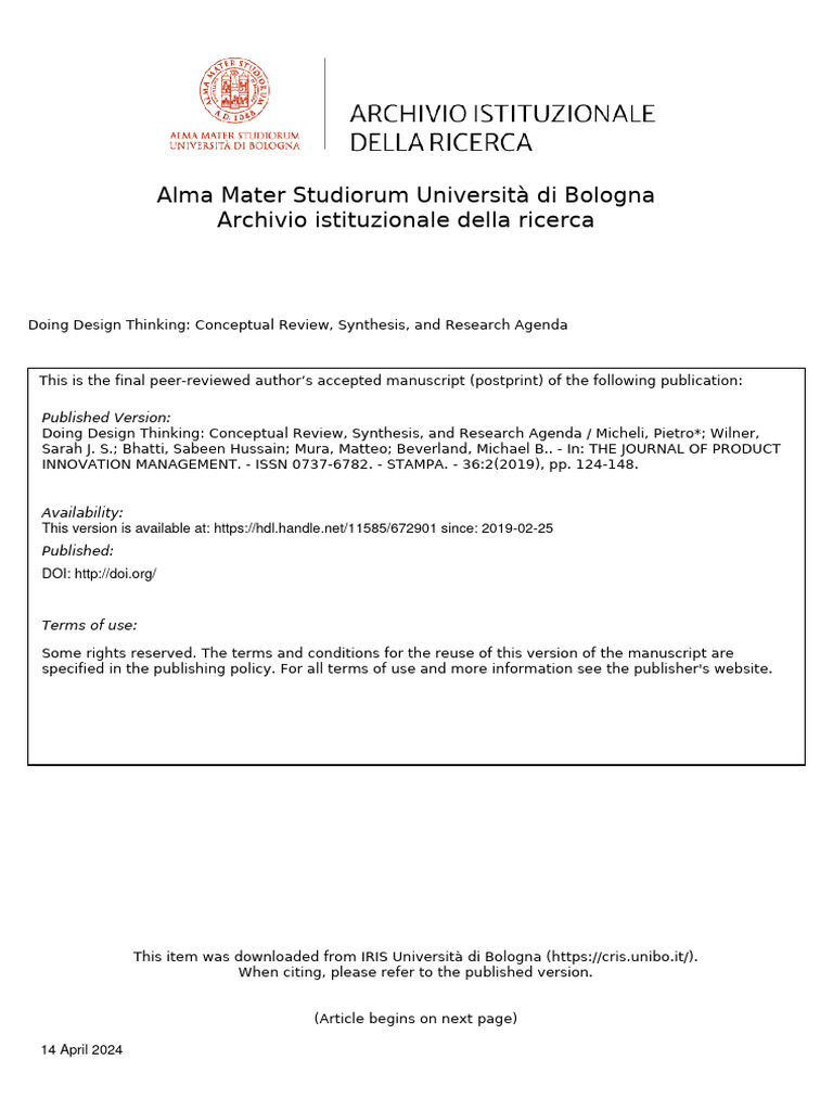 2019 Doing Design Thinking Conceptual Review, Synthesis, and Research ...