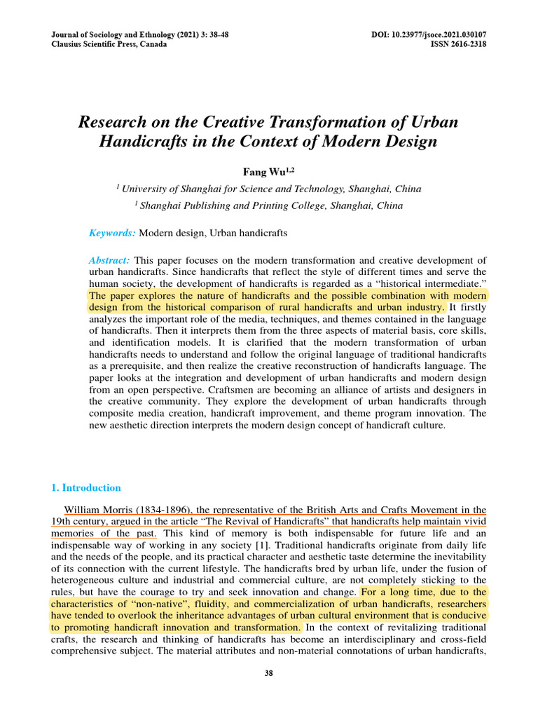 2021 Research On The Creative Transformation of Urban Handicrafts in ...