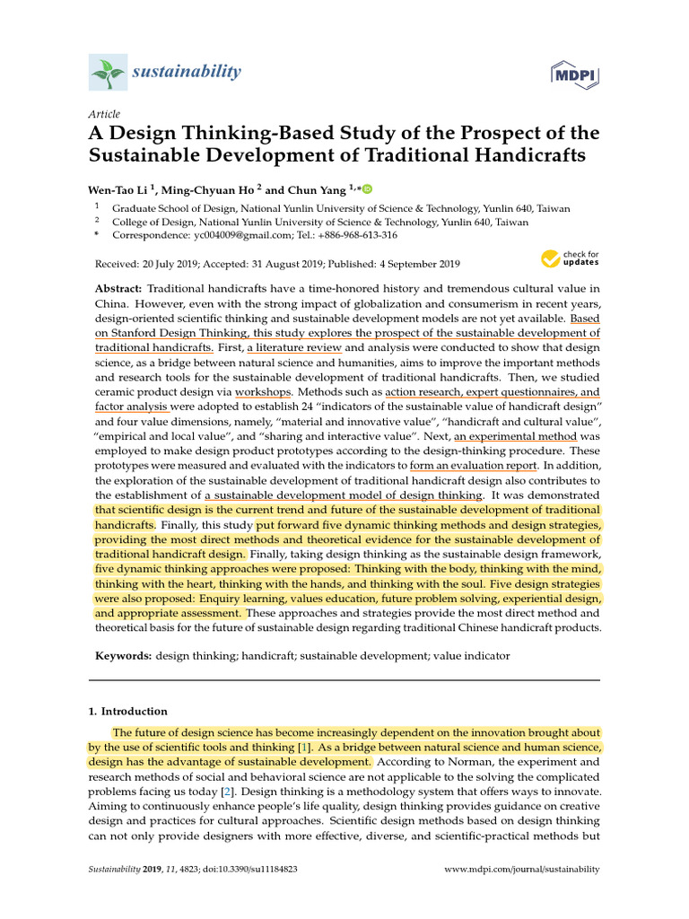 2019 A Design Thinking-Based Study of The Prospect of The Sustainable Development of Traditional ...