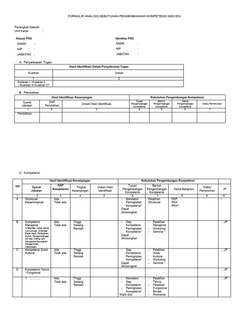 FORMULIR ANALISIS KEBUTUHAN PENGEMBANGAN KOMPETENSI INDIVIDU | PDF