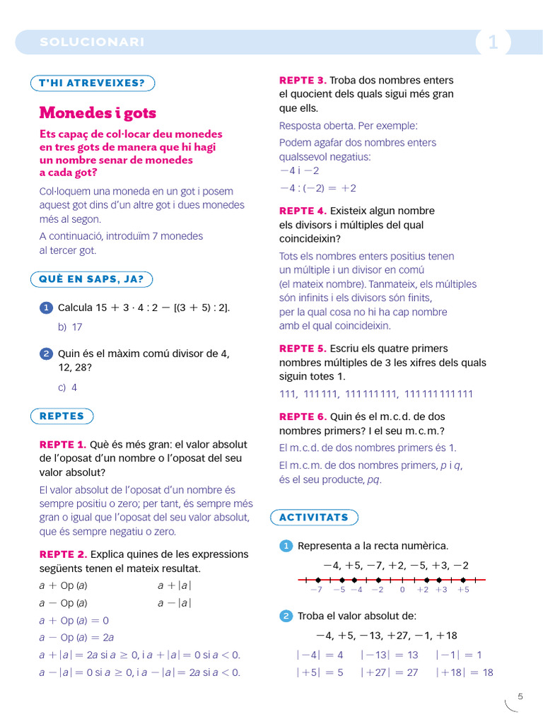 Solucionari - Matematiques - 2n d'ESO - CM - Unitat - 01 - CTLN | PDF