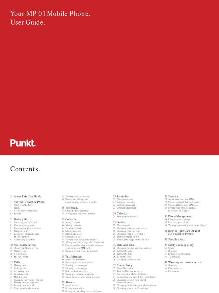 RL2912 Punkt MP01 User Manual - Landscape - Low Res - v7.0 | PDF | Telephone | Bluetooth