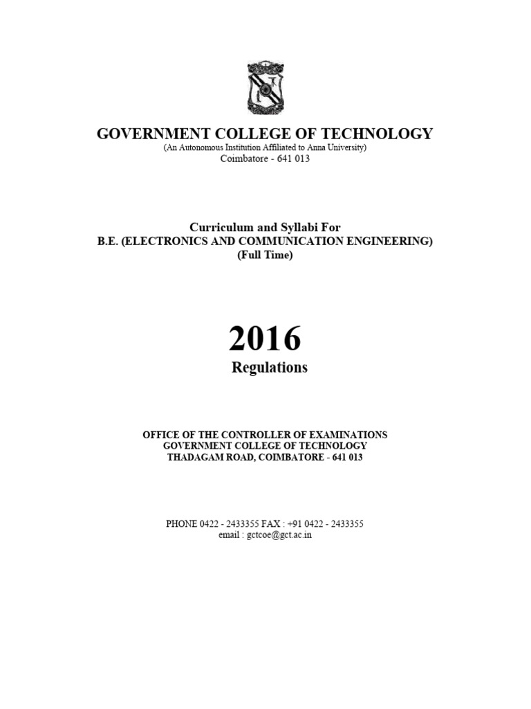 GCT ECE Curriculum Overview 2016 | PDF | Integral | Crystal Structure