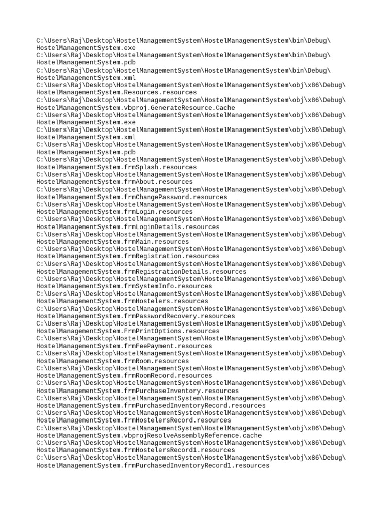 HostelManagementSystem Vbproj FileListAbsolute | PDF | Computer Science | System Software