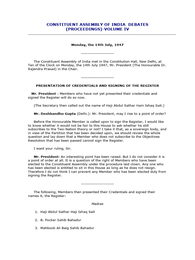 CONSTITUENT ASSEMBLY OF INDIA DEBATES Vol 4 | PDF | United States House ...