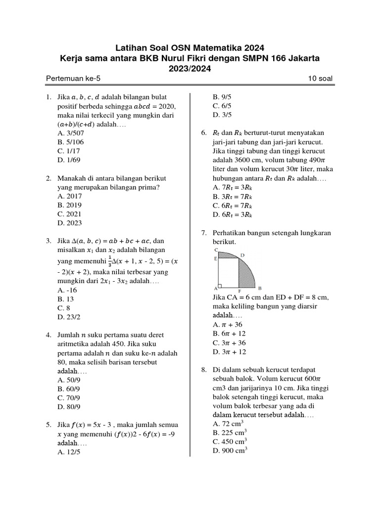 Latihan Soal OSN Matematika SMP 2024 | PDF