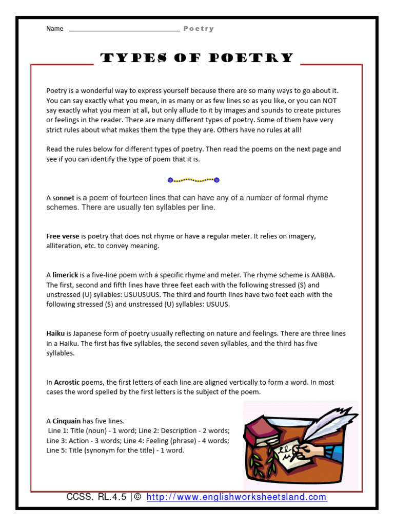 Types of Poetry | PDF | Poetry | Linguistics