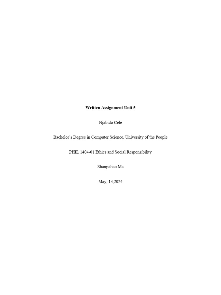 PHIL 1404-01 - Written Assignment Unit 5 | PDF | Fair Trade | Corporate ...