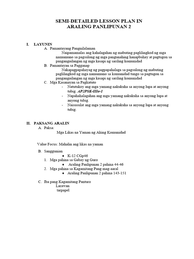 Araling Panlipunan 2 Cot Likas Na Yaman | PDF