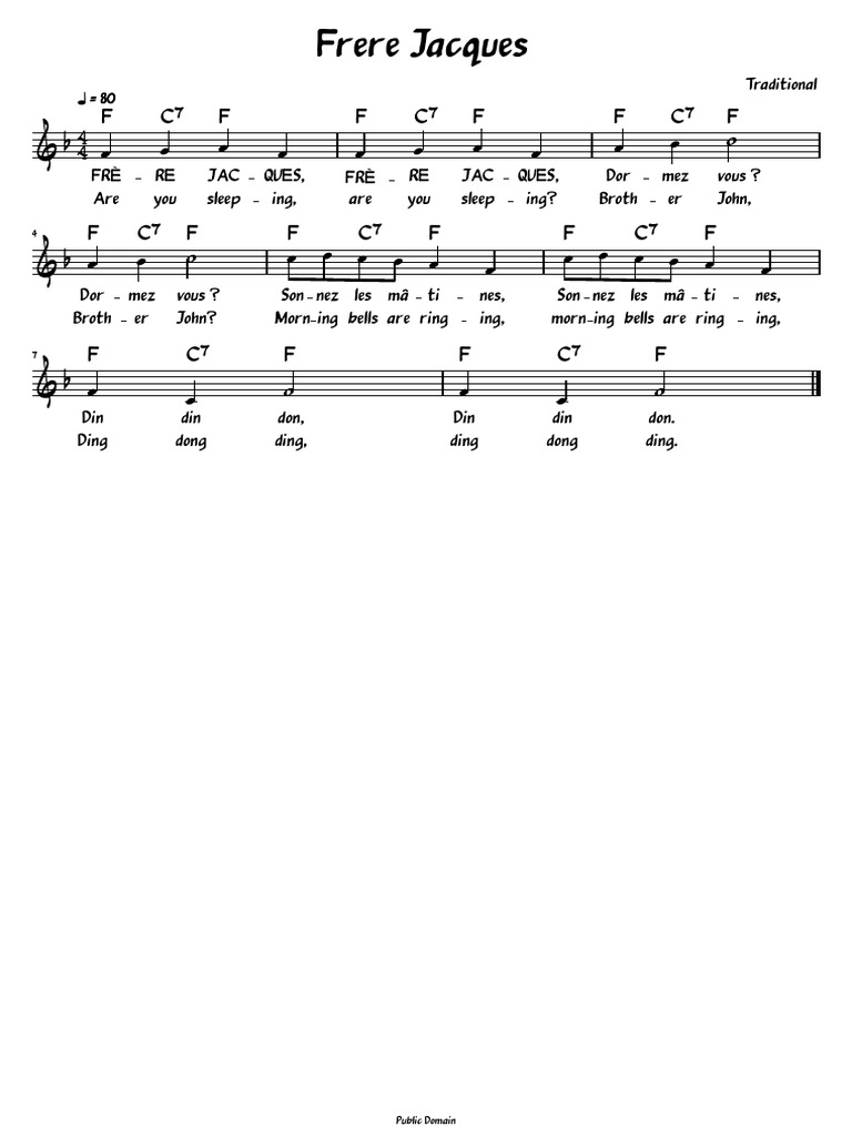 Frre Jacques Lead Sheet With Lyrics | PDF