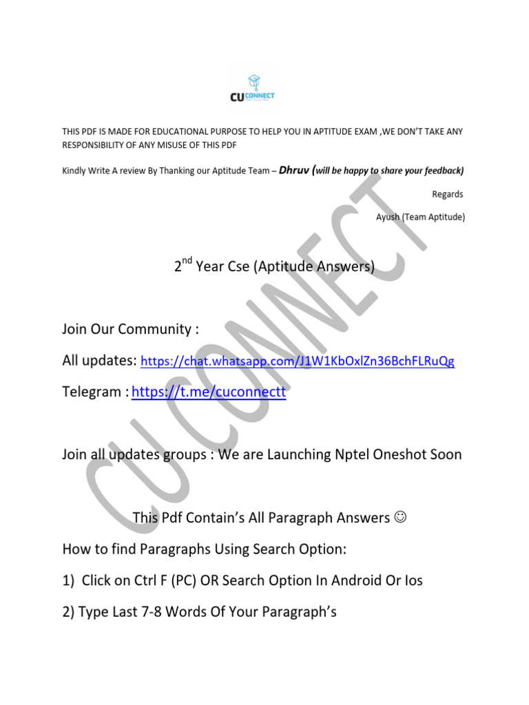 2nd Year All Paragraphs Aptitude by Cu Connect | PDF | Software