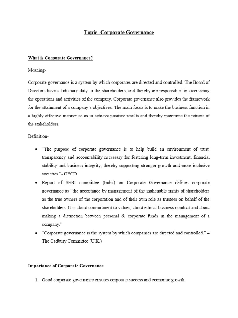Corporate Governance Notes | PDF | Corporate Governance | Governance