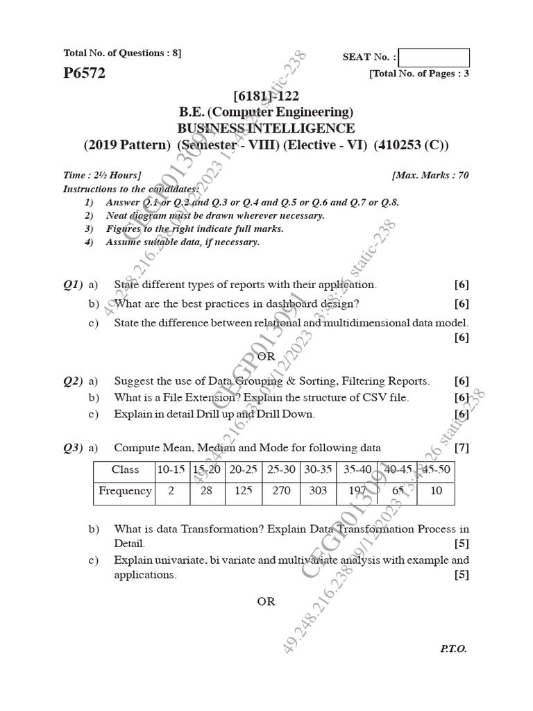 SPPU Business Intelligence Question Paper | PDF | Information Science ...