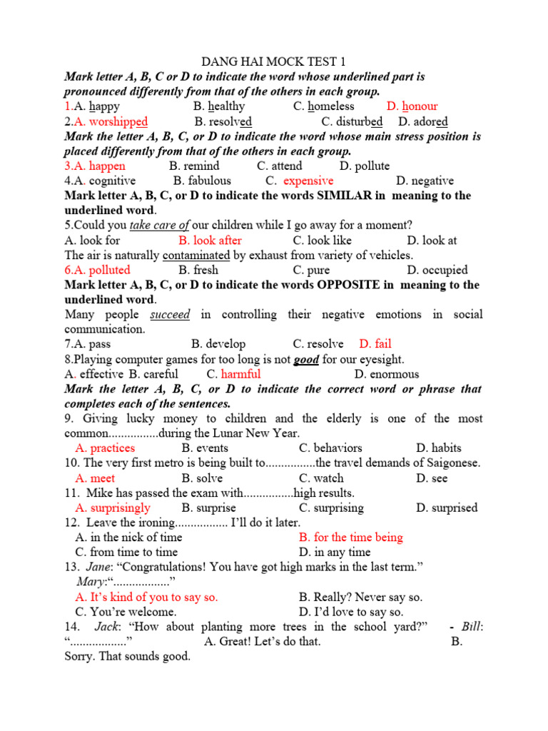 Mock Test 1 | PDF | Black Pepper