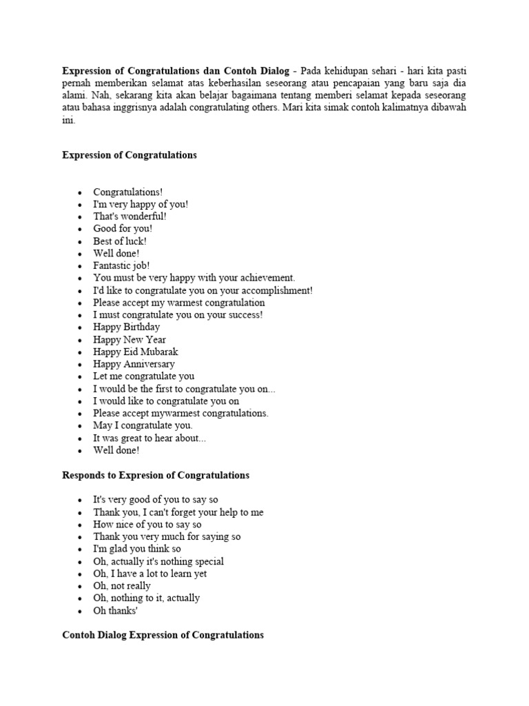 Expression of Congratulations Dan Contoh Dialog | PDF
