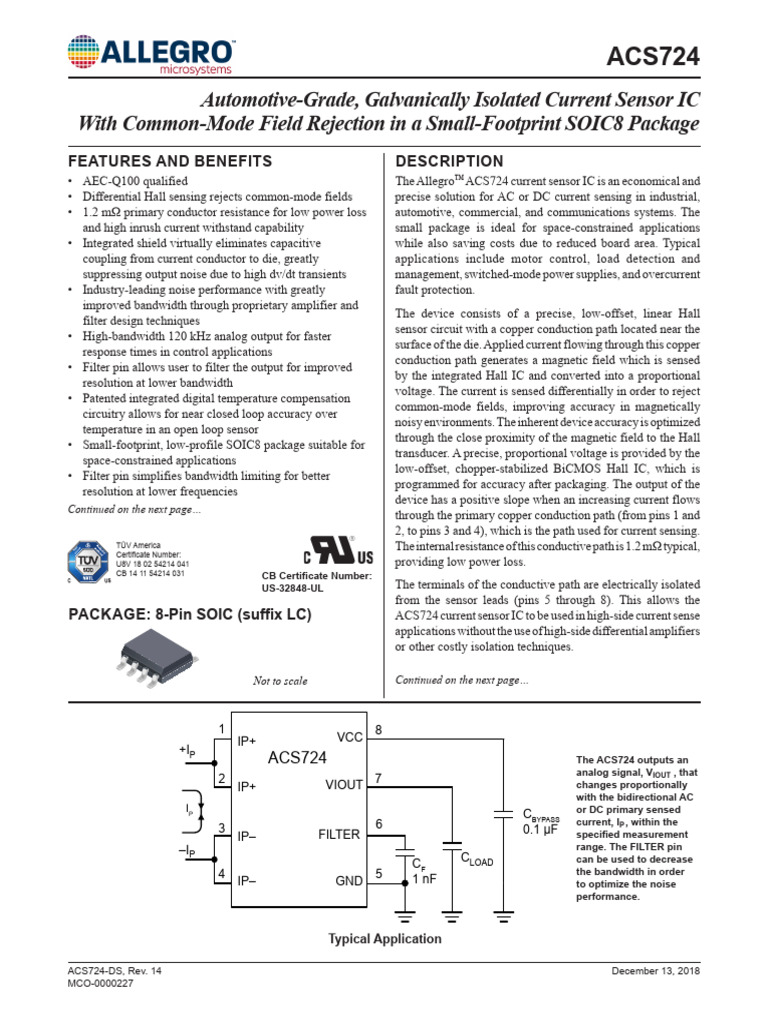 ACS724 Datasheet | PDF | Computer Engineering | Electromagnetism
