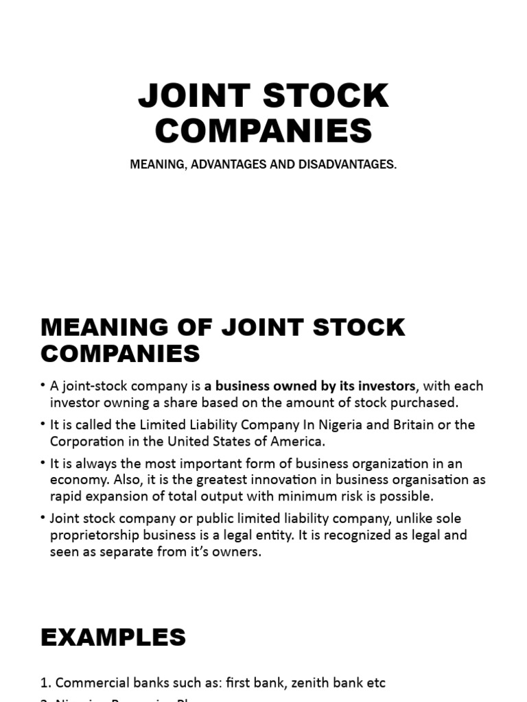 Joint Stock Companies | PDF | Joint Stock Company | Limited Company